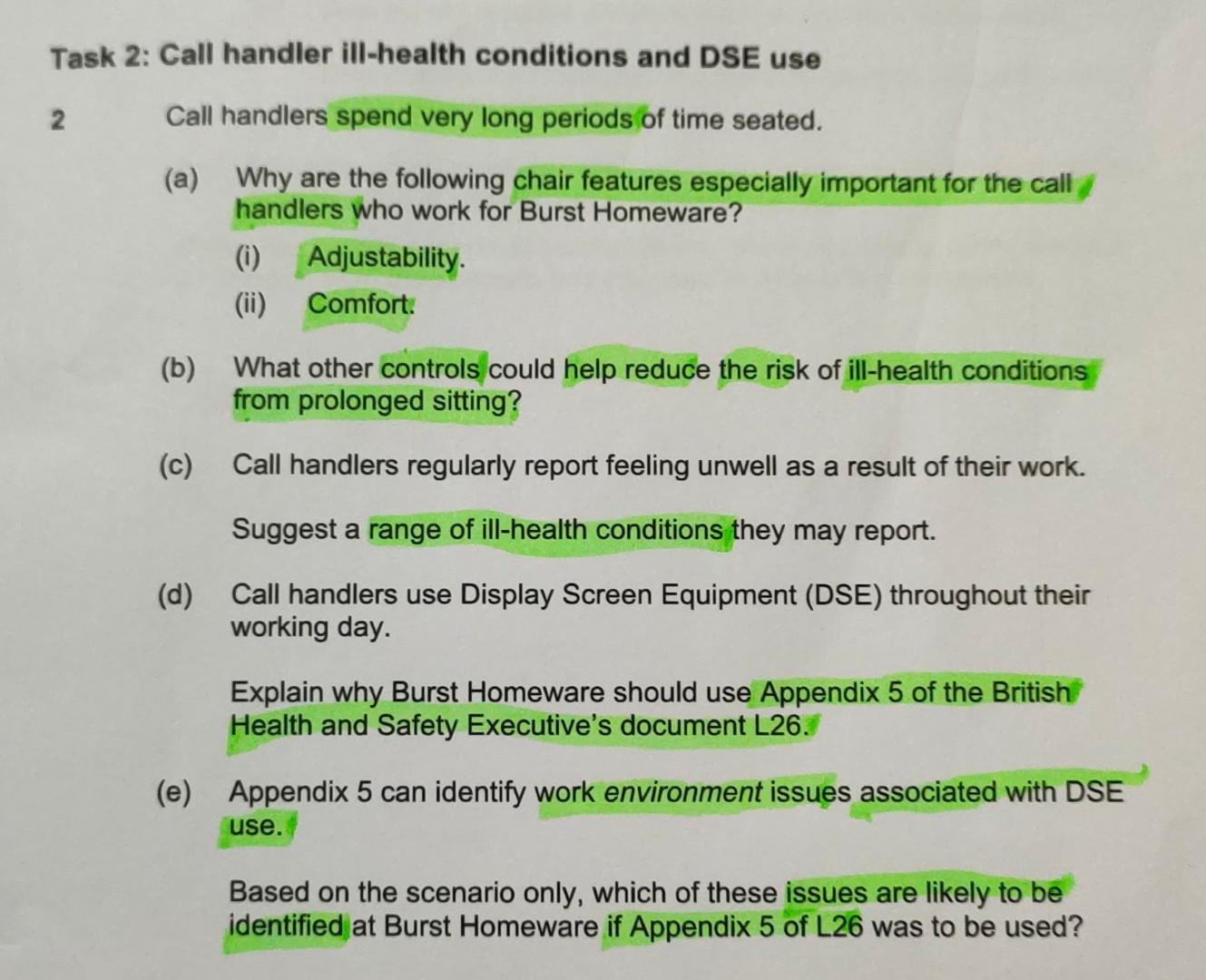 Solved 2: Call handler ill-health conditions and DSE use | Chegg.com