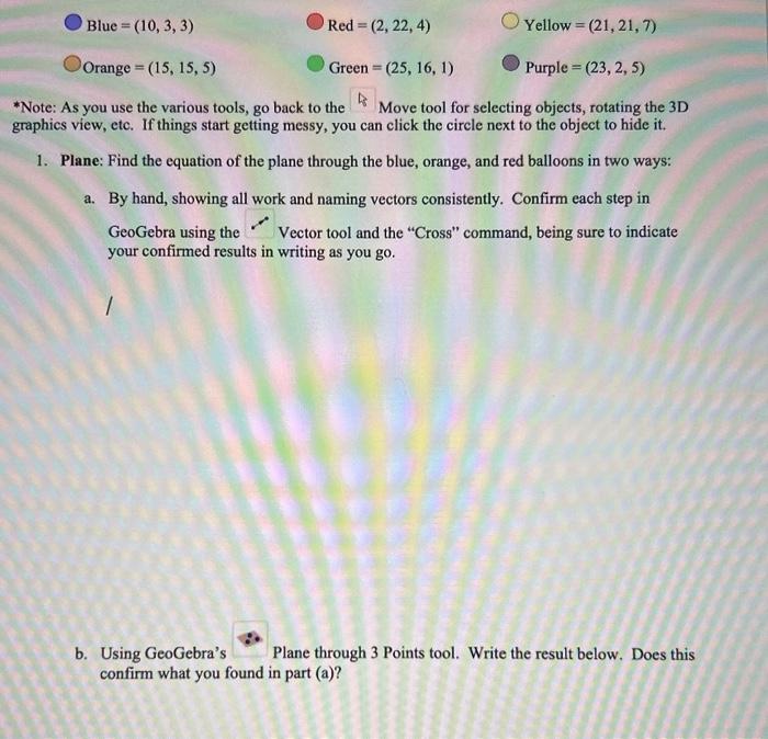 Solved Blue =(10,3,3)Red=(2,22,4) Yellow =(21,21,7) Orange | Chegg.com
