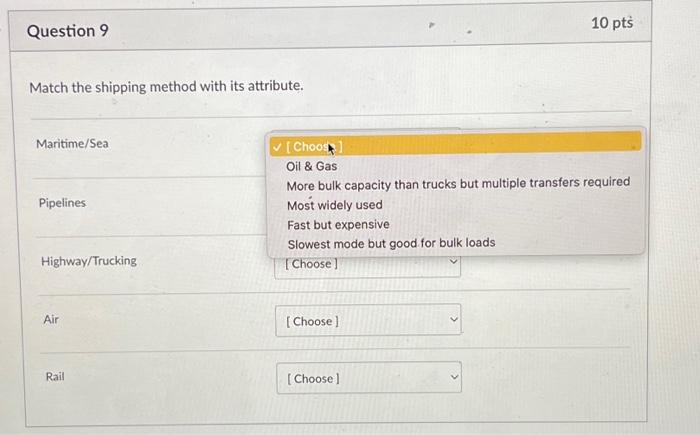 Solved Match the shipping method with its attribute. | Chegg.com