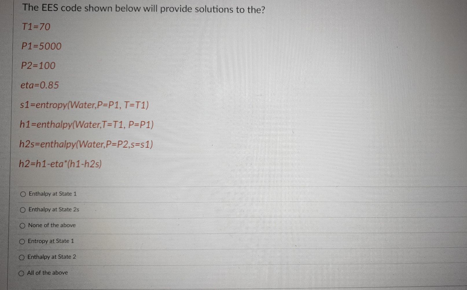 Solved The EES code shown below will provide solutions to | Chegg.com