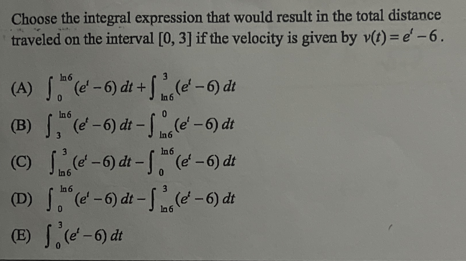 Solved Choose the integral expression that would result in | Chegg.com