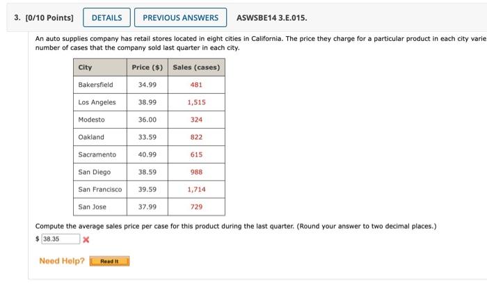 Solved An auto supplies company has retail stores located in | Chegg.com