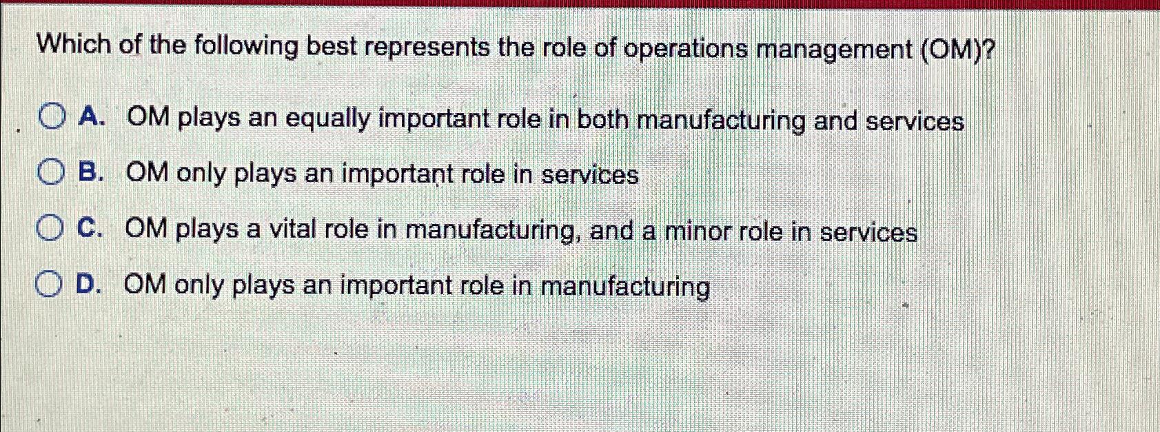 Solved Which of the following best represents the role of | Chegg.com