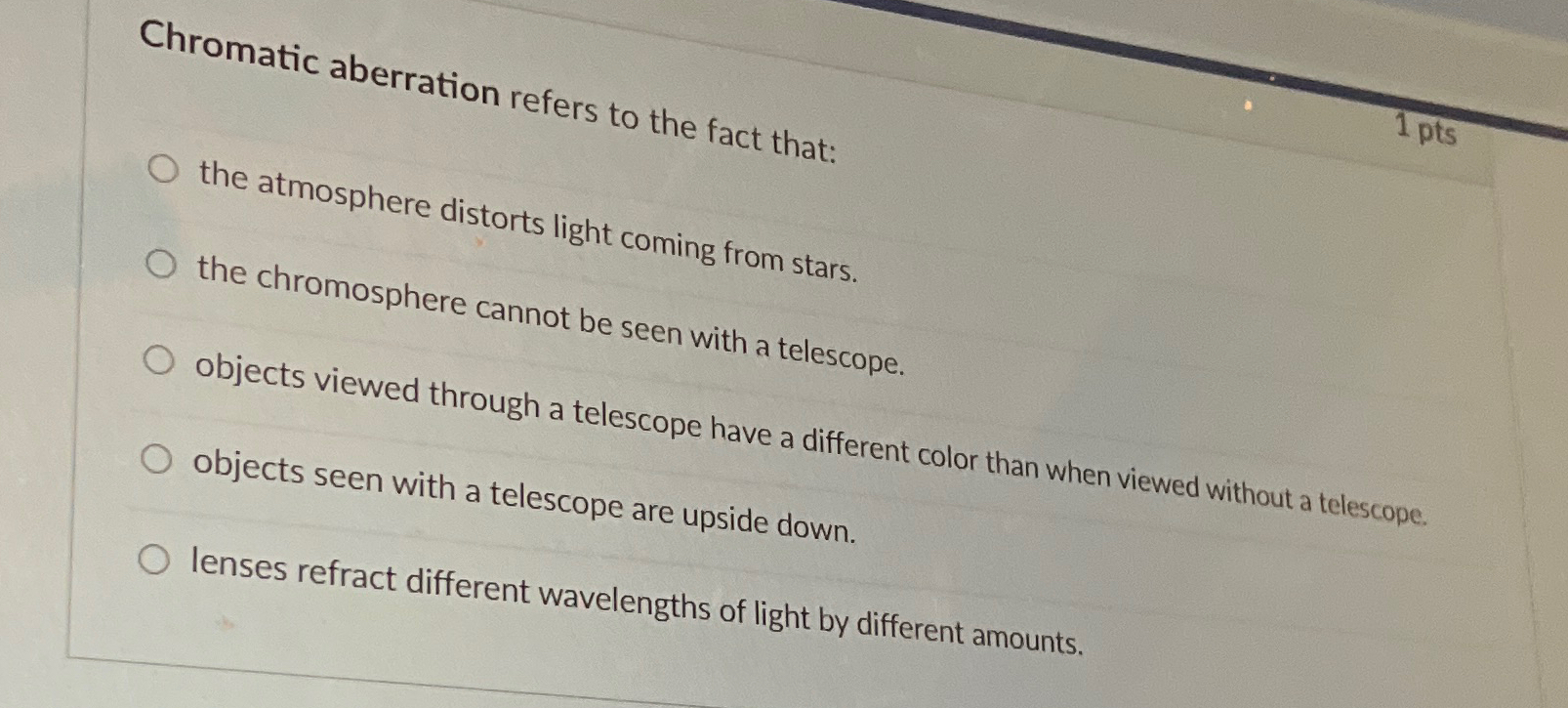Solved Chromatic aberration refers to the fact that:the | Chegg.com