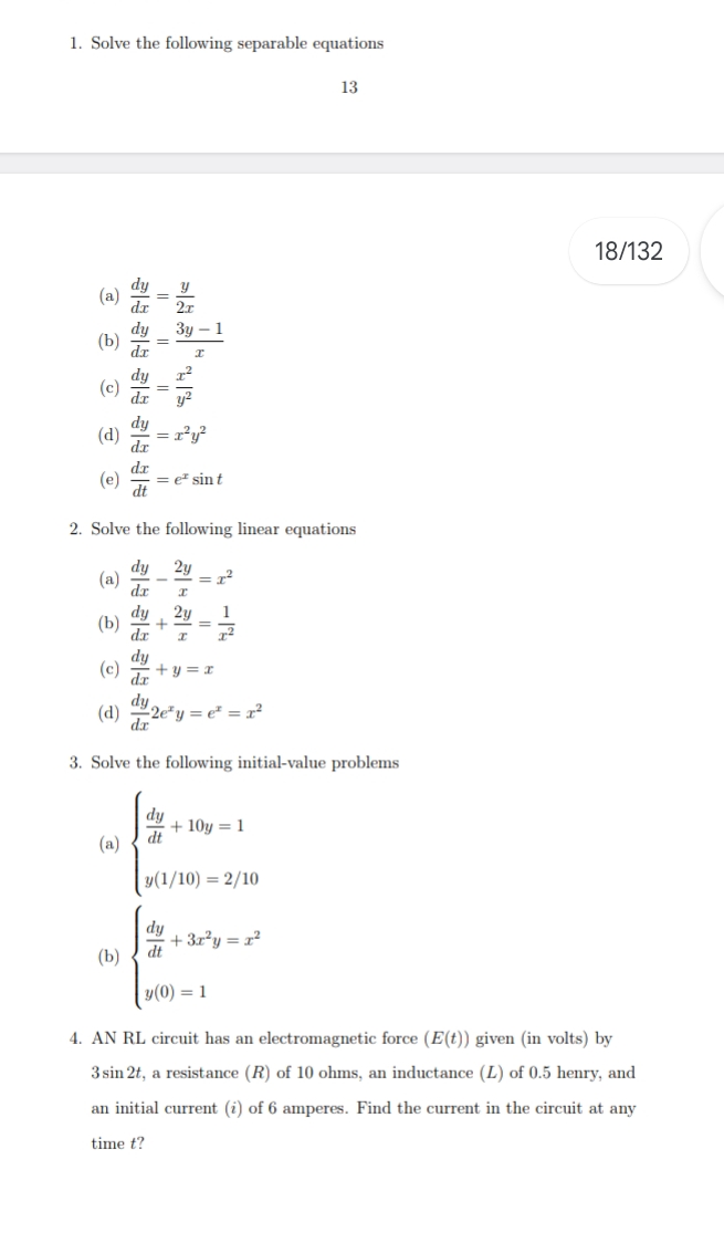 Solved Solve the following separable | Chegg.com