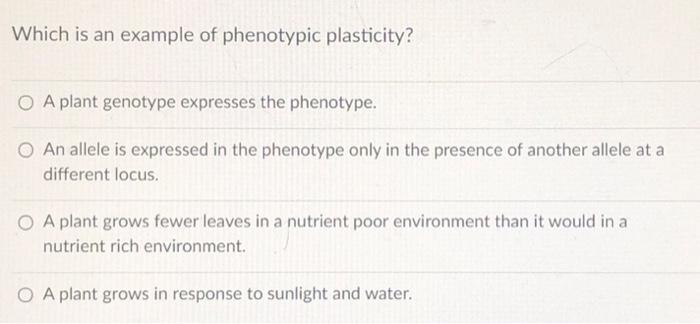 Solved Which is an example of phenotypic plasticity? O A | Chegg.com