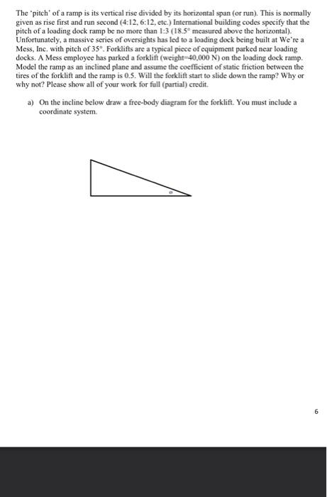 Solved The 'pitch' of a ramp is its vertical rise divided by | Chegg.com