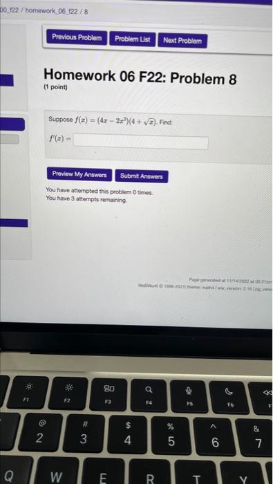 Solved Homework 06 F22: Problem 8 (1 point) Suppose | Chegg.com