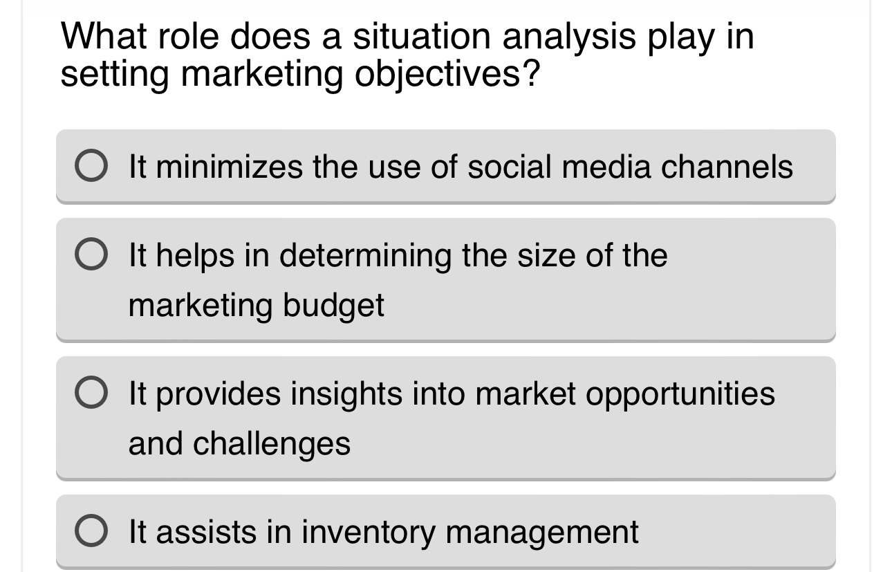 Solved What role does a situation analysis play in setting | Chegg.com
