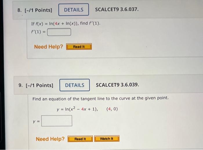 Solved If F X Ln 4x Ln X Find F′ 1 F′ 1 1 Points]