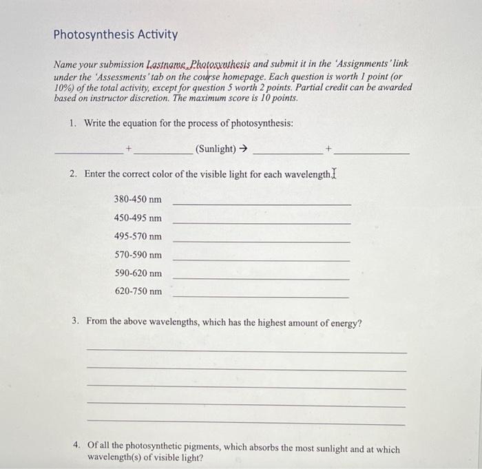 Solved Name your submission Lastname, Photoswuthesis and | Chegg.com
