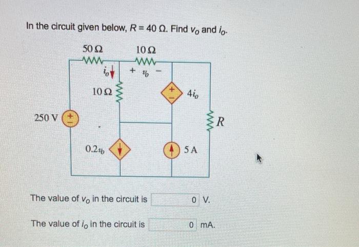 Solved In the circuit given below, R = 40 2. Find V, and io. | Chegg.com