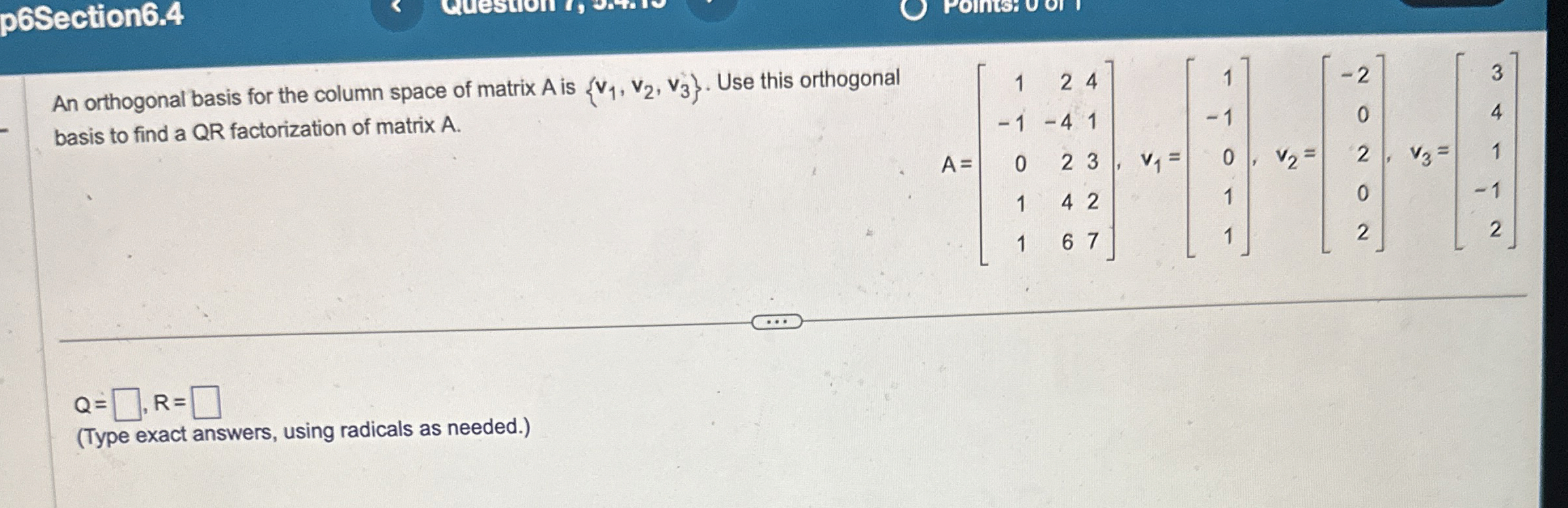 Solved p6Section6.4An orthogonal basis for the column space | Chegg.com