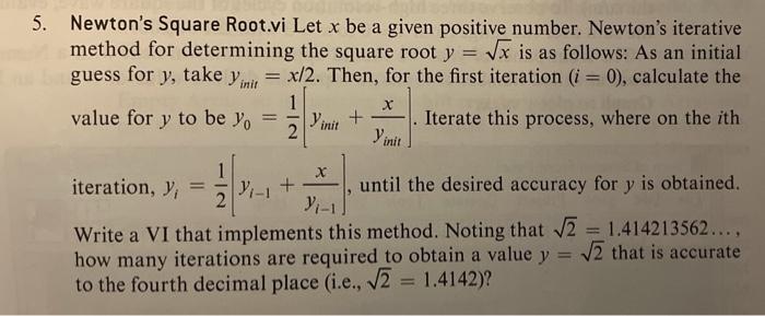 Solved 5. Newton's Square Root.vi Let x be a given positive | Chegg.com