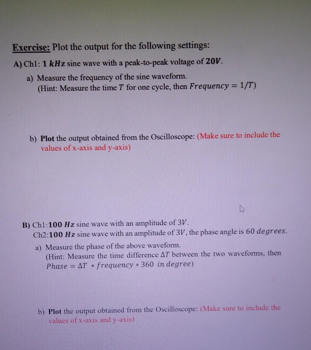Solved b) Plot the output obtained from the Oscilloscope: | Chegg.com