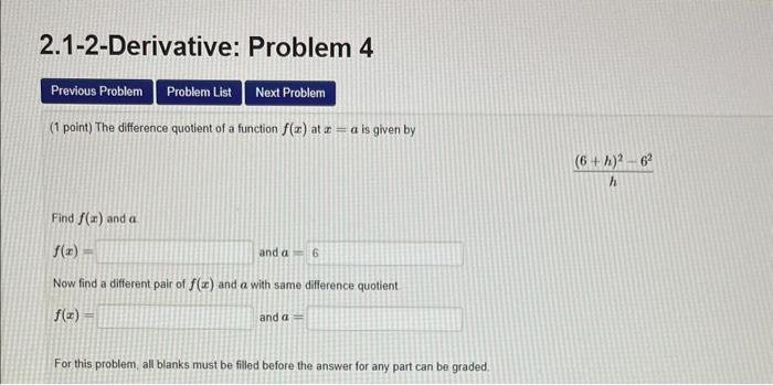 Solved (1 point) The difference quotient of a function f(x) | Chegg.com