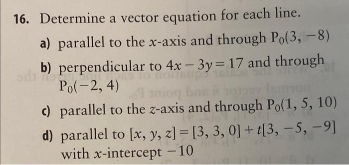 Solved 16. Determine a vector equation for each line. a) | Chegg.com