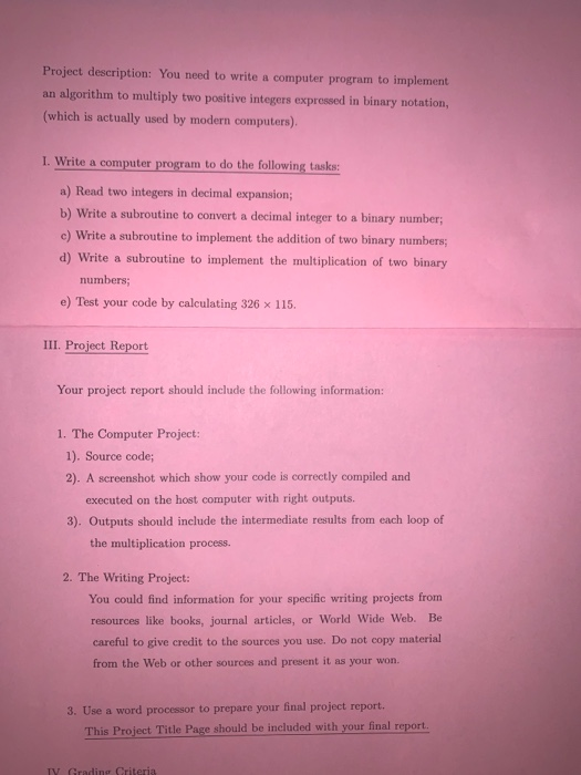 Solved Project description: You need to write a computer | Chegg.com