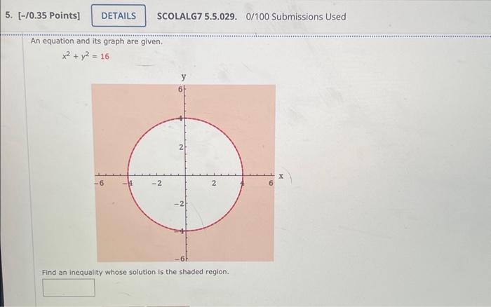 Solved An equation and its graph are given. x2+y2=16 Find an | Chegg.com