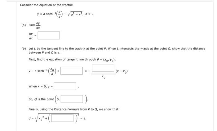Solved Consider the equation of the tractrix | Chegg.com