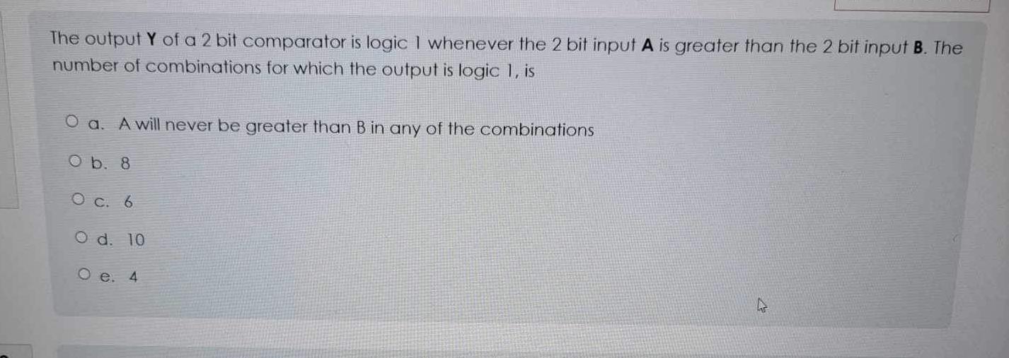 Solved The Output Y ﻿of A 2 ﻿bit Comparator Is Logic I 8954