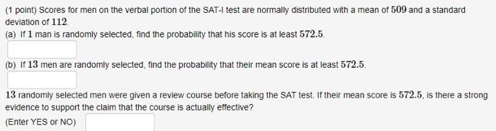 Solved (1 point) Scores for men on the verbal portion of the | Chegg.com