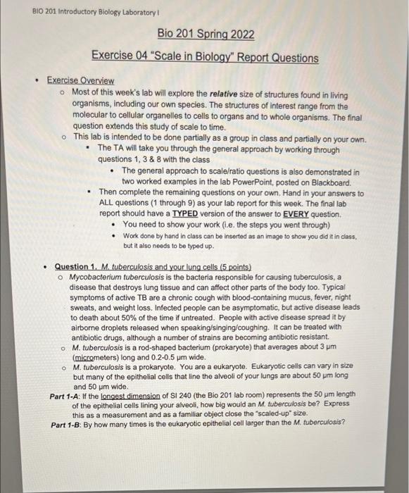 BIO 201 Introductory Biology Laboratory Bio 201 | Chegg.com