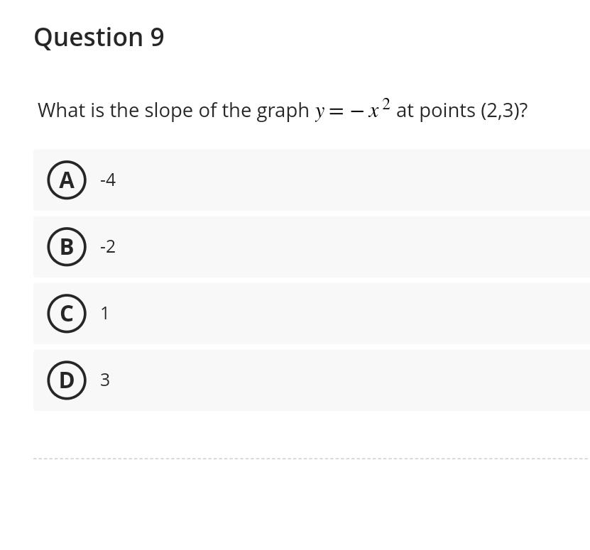 Solved Question 9What is the slope of the graph y=-x2 ﻿at | Chegg.com