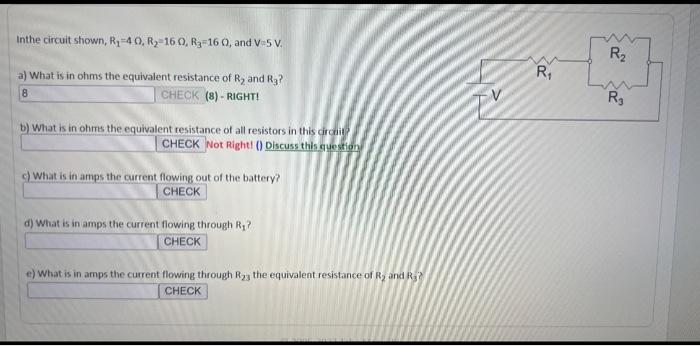 Solved Inthe circuit shown, R1=4Ω,R2=16Ω,R3=16Ω, and V=5 V. | Chegg.com