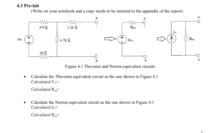 4.3 ﻿Pre-lab(Write on your notebook and a copy needs | Chegg.com