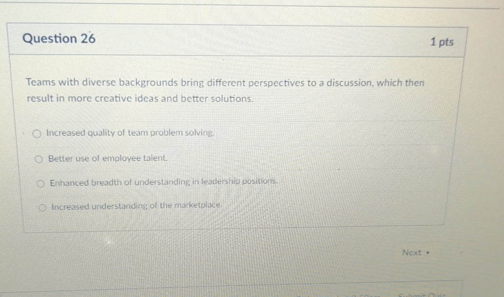 Solved Question 261 ﻿ptsTeams with diverse backgrounds bring | Chegg.com