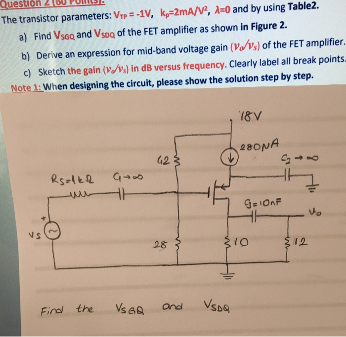 Solved Question The transistor parameters: Vyp = -1V, | Chegg.com