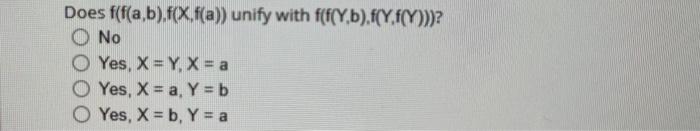 Solved Does f(f(a,b),f(X,f(a)) unify with | Chegg.com