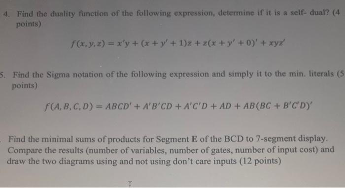 Solved 4 Find The Duality Function Of The Following