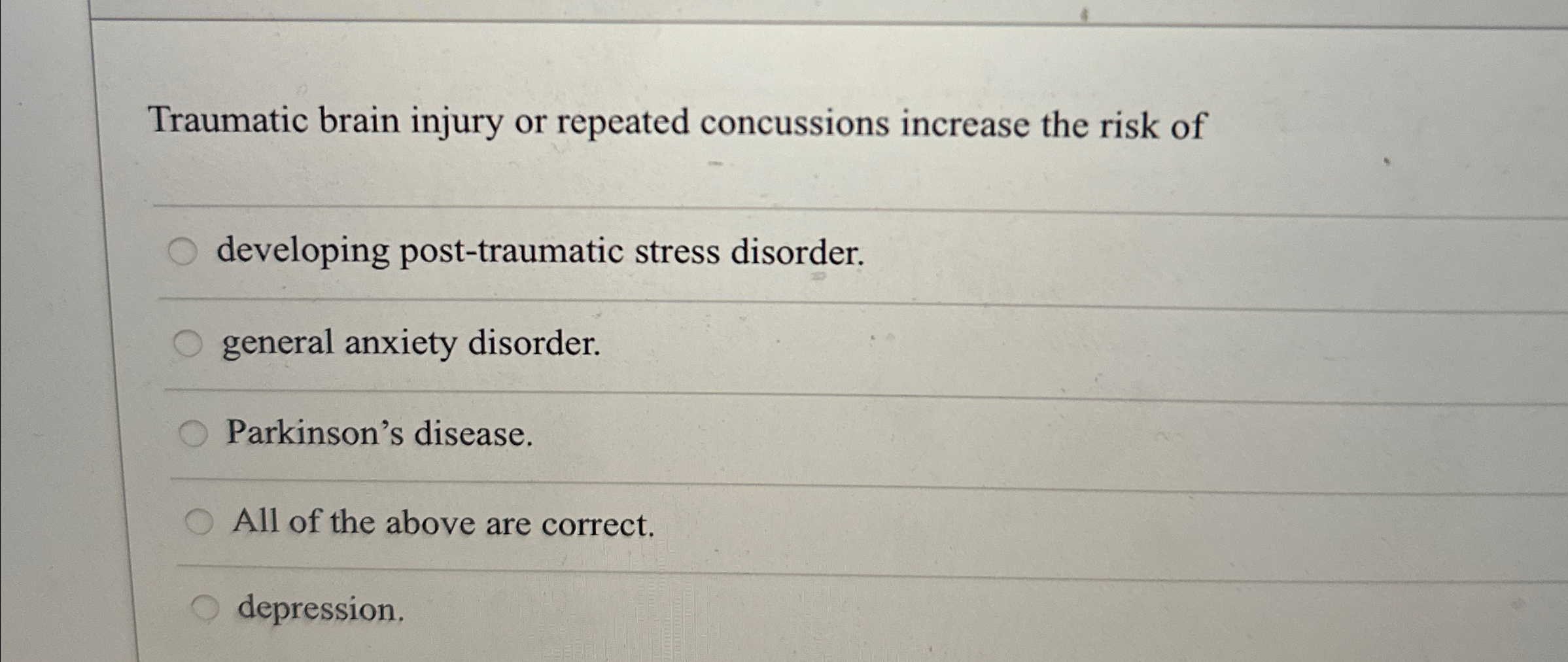 Solved Traumatic brain injury or repeated concussions | Chegg.com