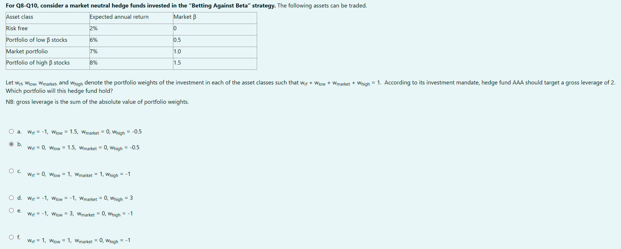 Solved For Q8-Q10, ﻿consider a market neutral hedge funds | Chegg.com