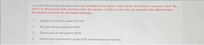 Solved Journalize the following adjusting entries. (List all | Chegg.com