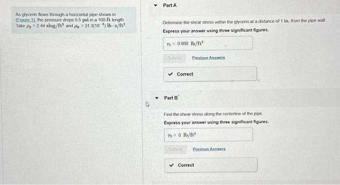 Solved Part A As glycerin flows through a horizontal pipe | Chegg.com