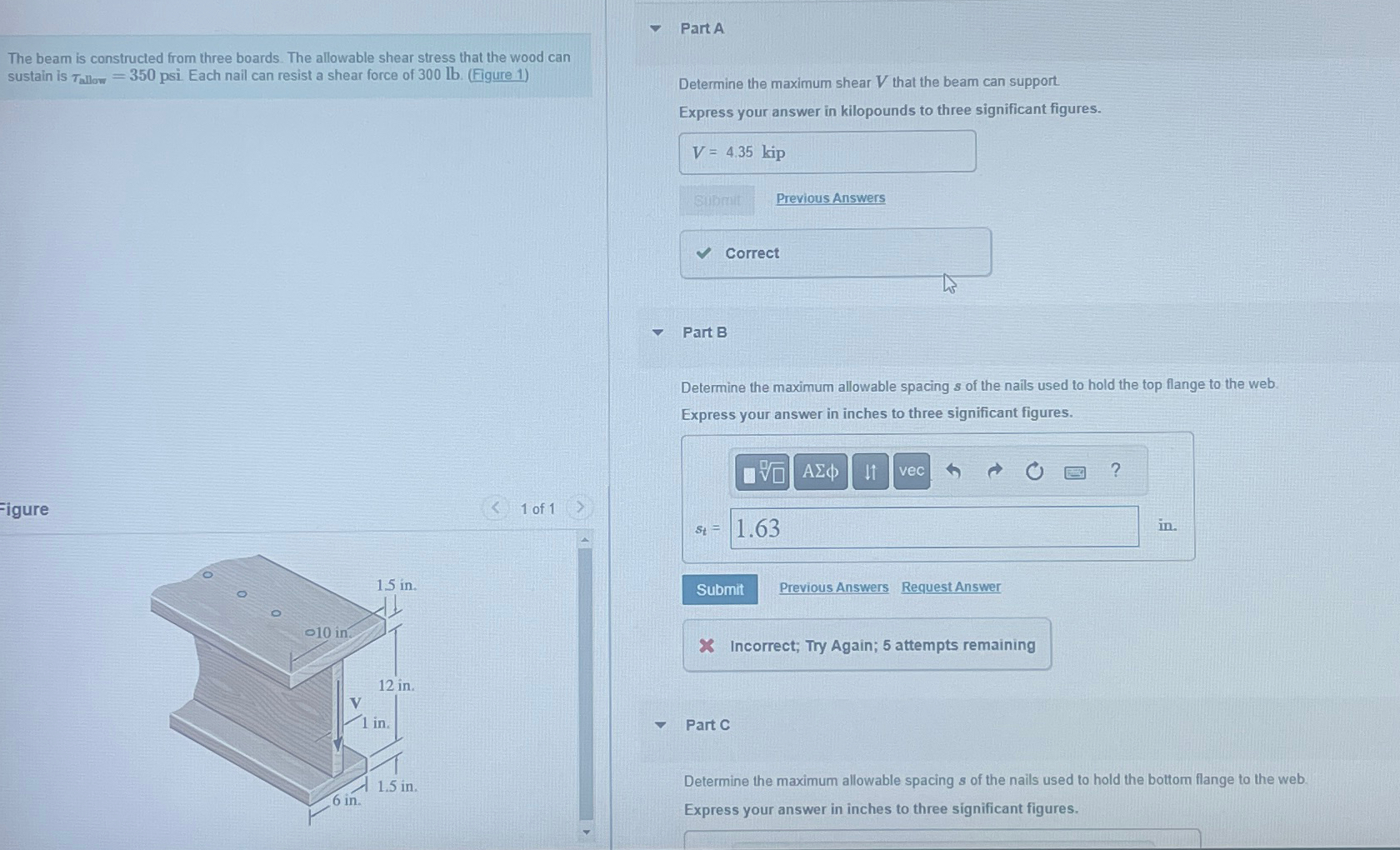 Solved The beam is constructed from three boards. The | Chegg.com