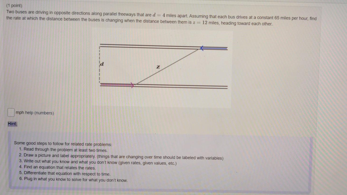 Solved (1 point) Two buses are driving in opposite | Chegg.com