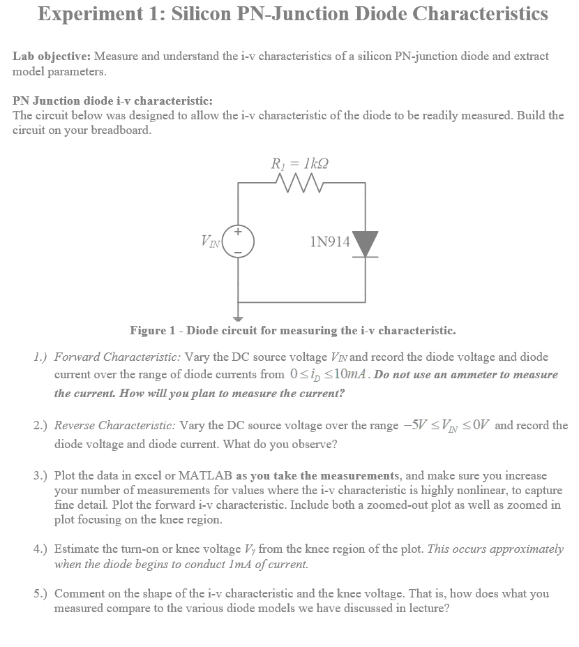 Experiment 1: Silicon PN-Junction Diode | Chegg.com