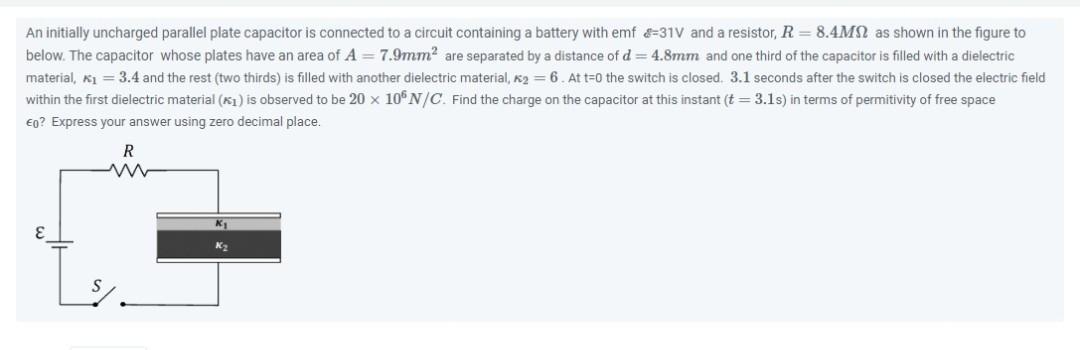Solved An initially uncharged parallel plate capacitor is | Chegg.com