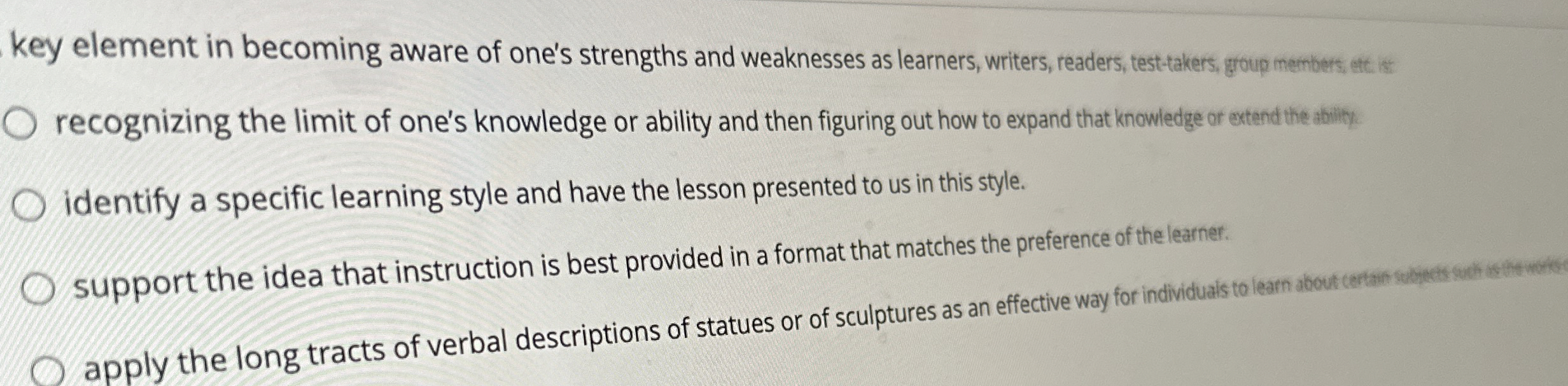 Solved key element in becoming aware of one's strengths and | Chegg.com