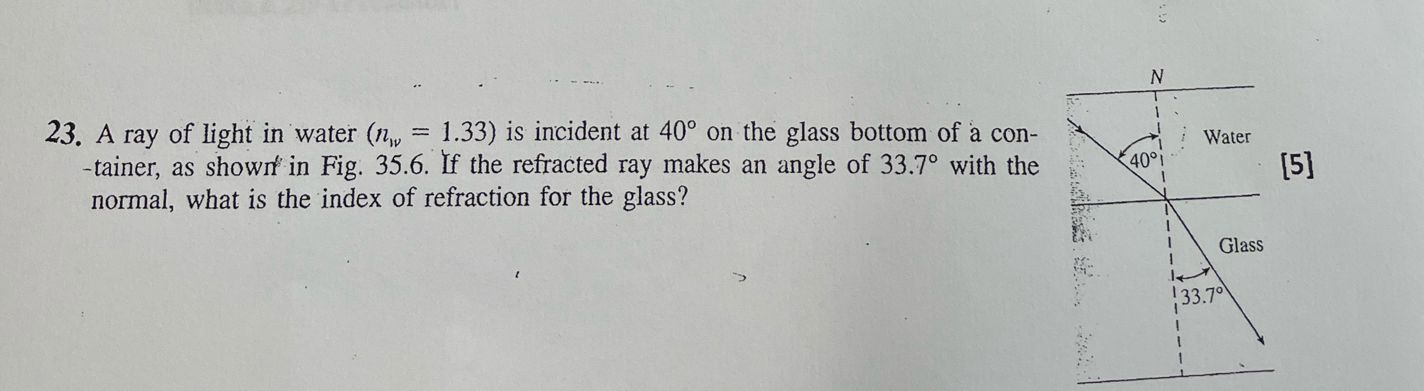 Solved A ray of light in water )=(1.33 ﻿is incident at 40° | Chegg.com