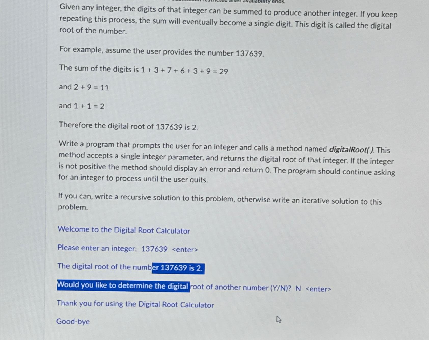 Solved Given any integer, the digits of that integer can be | Chegg.com Solved Given any integer, the digits of that integer can be | Chegg.com