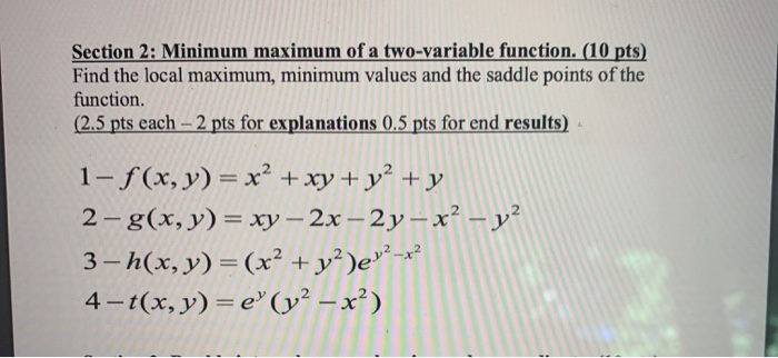Solved Section 2 Minimum Maximum Of A Two Variable