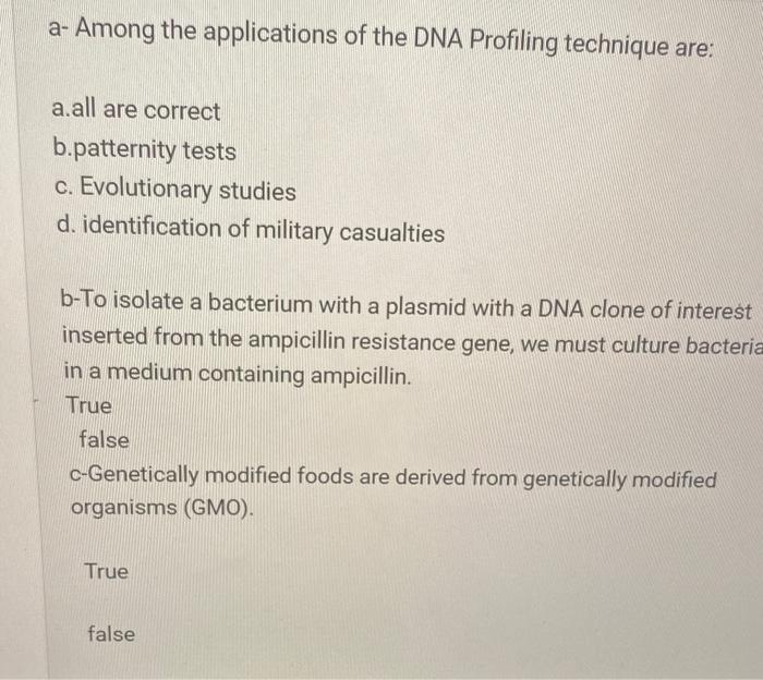 Solved a- Among the applications of the DNA Profiling | Chegg.com