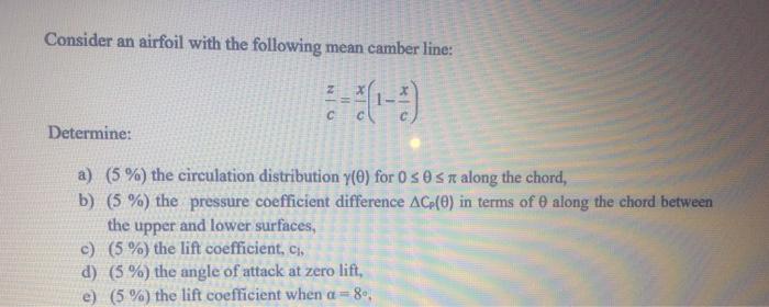 Solved Consider an airfoil with the following mean camber | Chegg.com