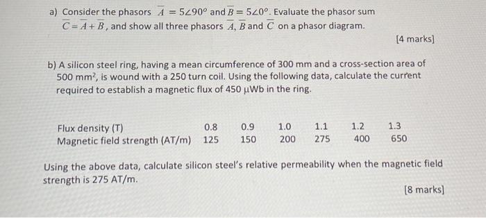 Solved a) Consider the phasors Aˉ=5∠90∘ and Bˉ=5∠0∘. | Chegg.com