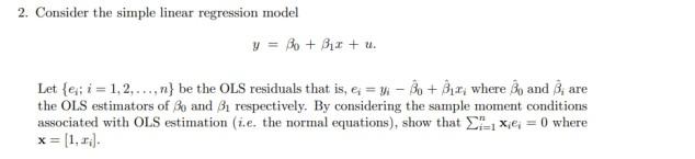 Solved 2. Consider the simple linear regression model | Chegg.com